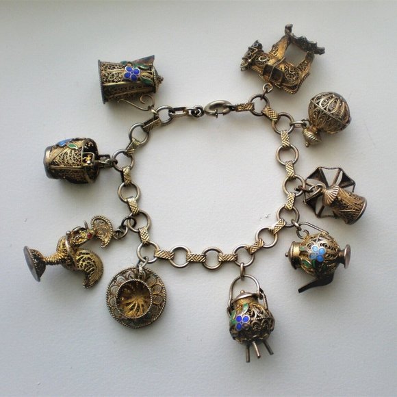 Jewelry | Antique Chinese Export Gold Gilded Sterling Cloisonne Enamel ...